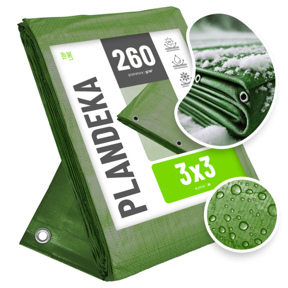 Plandeka Mega Gruba 260g 3m x 3m Zielona Top GF Line | Gardenflora.pl